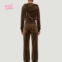 China Custom Women's Rhinestone Velour Zip Hoodie Wide Leg Pants Set for sale