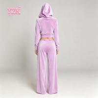 China Custom Women's Cropped Velour Hoodie Wide Leg Pants Set for sale