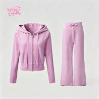 China Custom Women's Cropped Velour Hoodie Wide Leg Pants Set for sale