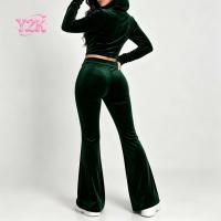 China Custom Women's Velvet Zip Hoodie Flare Pants Tracksuit Set for sale