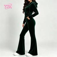 China Custom Women's Velvet Zip Hoodie Flare Pants Tracksuit Set for sale