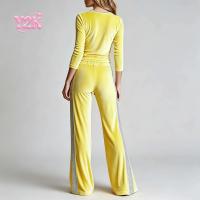 China Custom Women's V Neck Velour Top Rhinestone Wide Leg Pants Set for sale