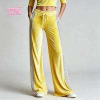 China Custom Women's V Neck Velour Top Rhinestone Wide Leg Pants Set for sale