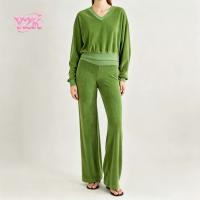China Custom Women's Terry V Neck Top Wide Leg Pants Lounge Set for sale