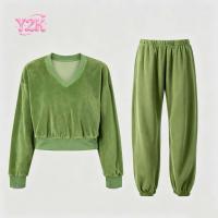 China Custom Women's Terry V Neck Top Wide Leg Pants Lounge Set for sale