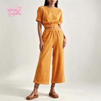 China Custom Women's Terry Crop Top Cropped Wide Leg Pants Set for sale