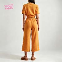 China Custom Women's Terry Crop Top Cropped Wide Leg Pants Set for sale