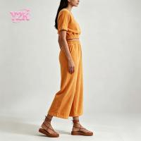 China Custom Women's Terry Crop Top Cropped Wide Leg Pants Set for sale
