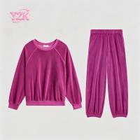 China Custom Women's Crew Neck Terry Top Wide Leg Pants Lounge Set for sale