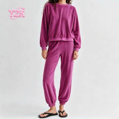 China Custom Women's Crew Neck Terry Top Wide Leg Pants Lounge Set for sale