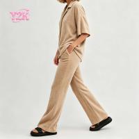 China Custom Women's Terry Button Shirt Straight Leg Pants Set for sale