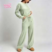 China Custom Women's Ribbed Knit Top Wide Leg Pants Lounge Set for sale
