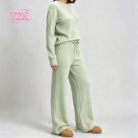 China Custom Women's Ribbed Knit Top Wide Leg Pants Lounge Set for sale