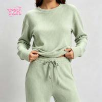China Custom Women's Ribbed Knit Top Wide Leg Pants Lounge Set for sale