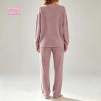China Custom Women's Waffle Knit Henley Top Wide Leg Pants Set for sale