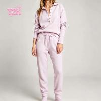 China Custom Women's Waffle Knit Polo Top Jogger Pants Lounge Set for sale