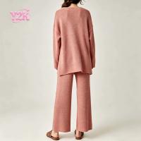 China Custom Women's Waffle Henley Top Cropped Wide Leg Pants Set for sale