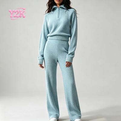 China Custom Women's Ribbed Half Zip Top Leggings Activewear Set for sale