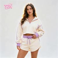 China Custom Women's Quarter Zip Cropped Hoodie & Shorts 2pc Set for sale