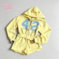 China Custom Yellow Graphic Zip Up Hoodie & Mini Shorts Lounge Set for sale