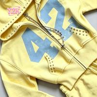 China Custom Yellow Graphic Zip Up Hoodie & Mini Shorts Lounge Set for sale