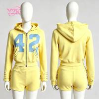 China Custom Yellow Graphic Zip Up Hoodie & Mini Shorts Lounge Set for sale