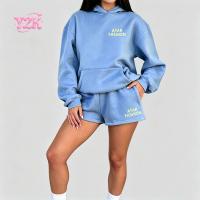 China Custom Light Blue Hoodie & Shorts Oversized Loungewear Set for sale
