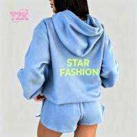 China Custom Light Blue Hoodie & Shorts Oversized Loungewear Set for sale