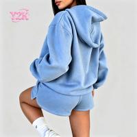 China Custom Light Blue Hoodie & Shorts Oversized Loungewear Set for sale