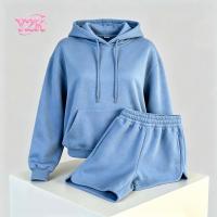 China Custom Light Blue Hoodie & Shorts Oversized Loungewear Set for sale