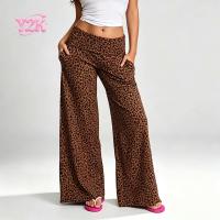 China Custom Women's Leopard Print Fold Over Wide Leg Lounge Pants for sale