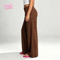 China Custom Women's Leopard Print Fold Over Wide Leg Lounge Pants for sale