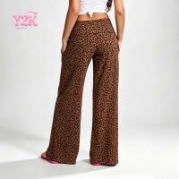 China Custom Women's Leopard Print Fold Over Wide Leg Lounge Pants for sale