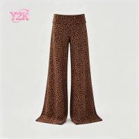 China Custom Women's Leopard Print Fold Over Wide Leg Lounge Pants for sale