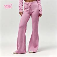 China Custom Women's Knitted Drawstring Waist Wide Leg Lounge Pants for sale