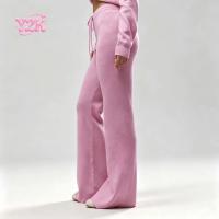 China Custom Women's Knitted Drawstring Waist Wide Leg Lounge Pants for sale