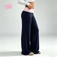 China Custom Women's Contrast Fold Over Waist Wide Leg Lounge Pants for sale