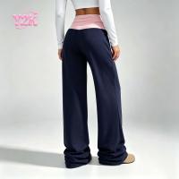 China Custom Women's Contrast Fold Over Waist Wide Leg Lounge Pants for sale