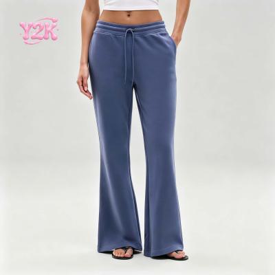 China Custom Women's Brushed Fleece Mid Rise Flared Sweatpants for sale