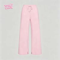 China Custom Women's Drawstring Fleece Wide Leg Split Hem Sweatpants for sale