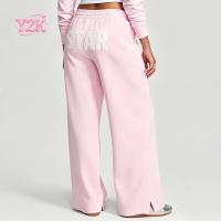 China Custom Women's Drawstring Fleece Wide Leg Split Hem Sweatpants for sale