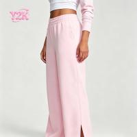 China Custom Women's Drawstring Fleece Wide Leg Split Hem Sweatpants for sale