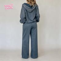 China Custom Women's Acid Wash Zip Hoodie Wide Leg Pants Tracksuit for sale