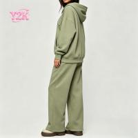 China Custom Women's Varsity Applique Zip Hoodie Wide Leg Pants Set for sale
