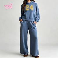 China Custom Women's Varsity Number Hoodie Wide Leg Sweatpants Set for sale