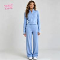 China Custom Women's Contrast Piping Jacket Wide Leg Pants Set for sale