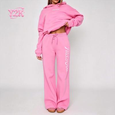 China Custom Women's Oversized Hoodie Wide Leg Sweatpants Set for sale