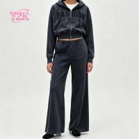 China Custom Women's Washed Zip Hoodie Wide Leg Sweatpants Set for sale