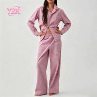 China Custom Women's Checkered Shirt Wide Leg Lounge Pants Set for sale