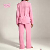 China Custom Women's Contrast Piping Shirt Wide Leg Pajama Set for sale